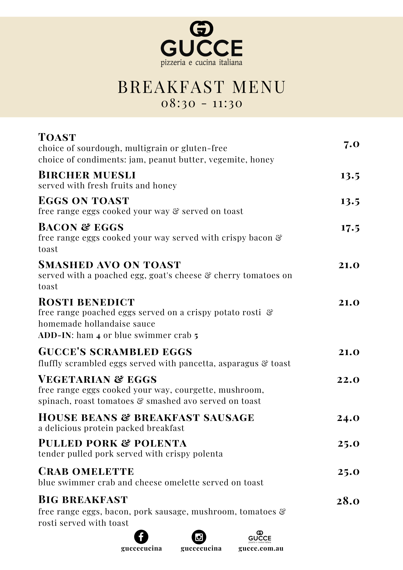 Weekend Breakfast Menu – Gucce