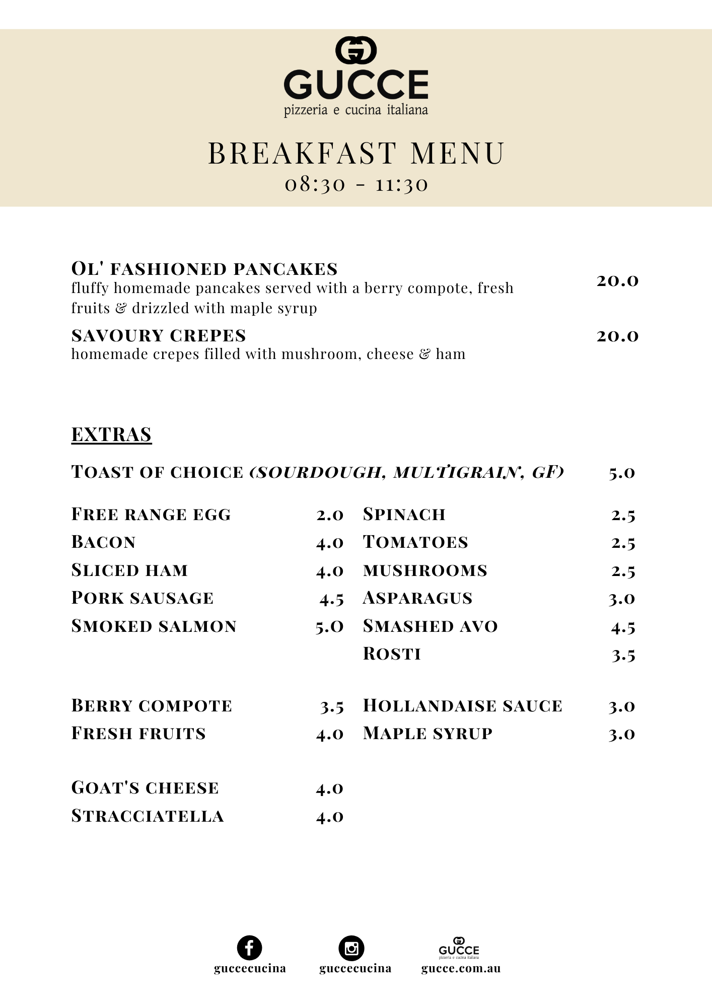 Weekend Breakfast Menu – Gucce