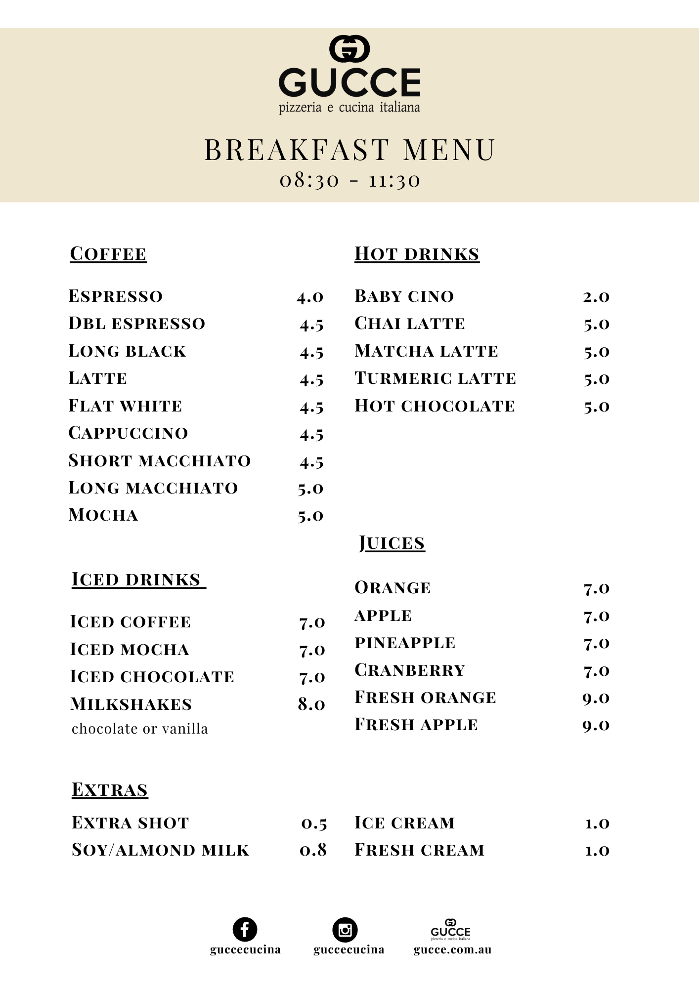 Weekend Breakfast Menu – Gucce