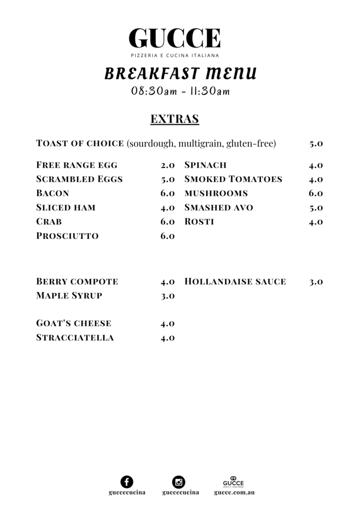Weekend Breakfast Menu – Gucce